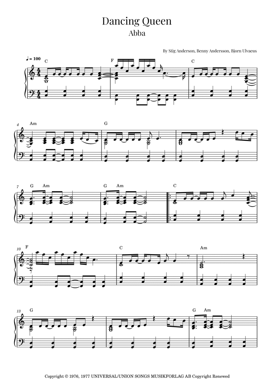 Dancing Queen by ABBA - Easy Piano - Digital Sheet Music | Sheet Music Plus