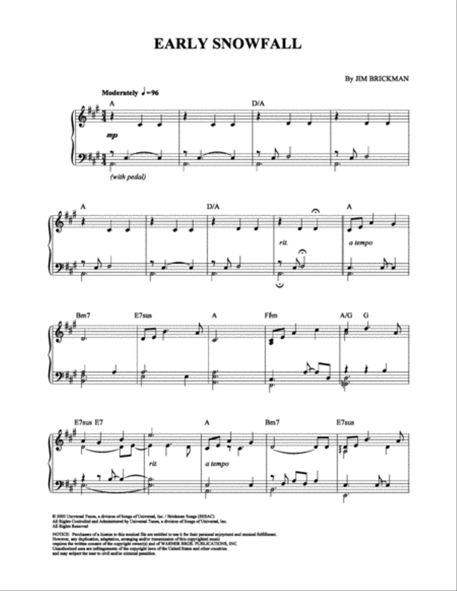 Early Snowfall by Jim Brickman - Piano Solo - Digital Sheet Music ...
