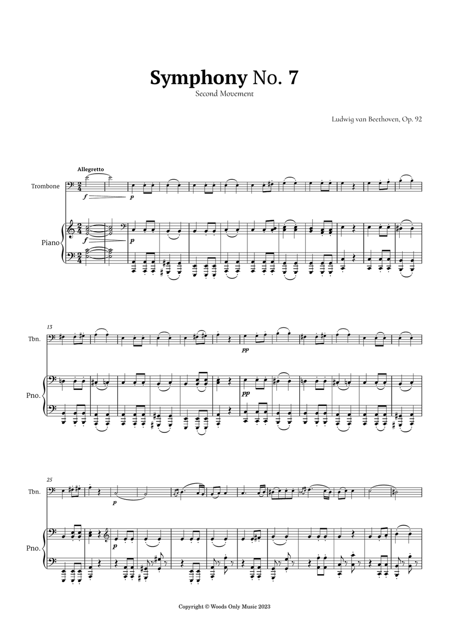 2nd Movement of Symphony No. 7 by Beethoven for Trombone and Piano by ...