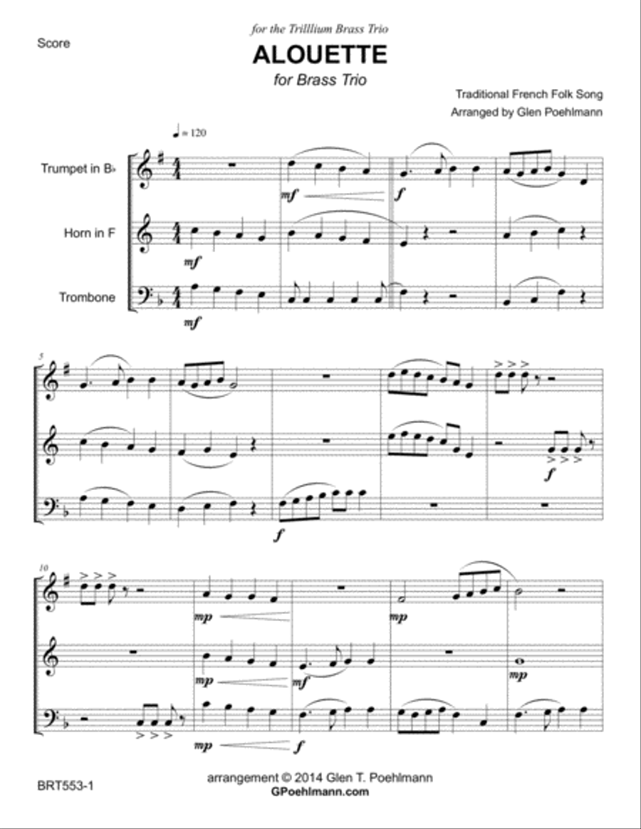 3 FRENCH FOLK SONGS arranged for BRASS TRIO (unaccompanied) - Brass ...