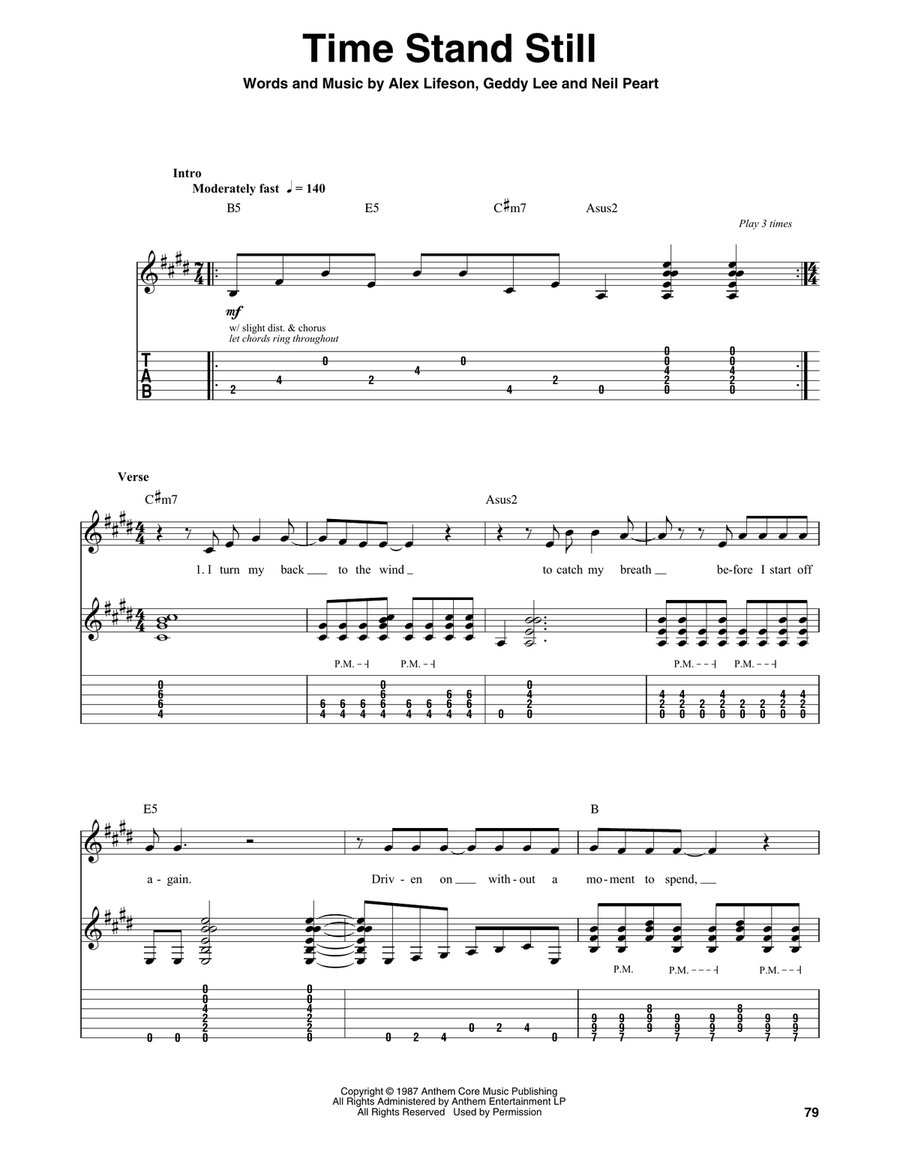 Time Stand Still by Rush - Guitar Tablature - Digital Sheet Music ...