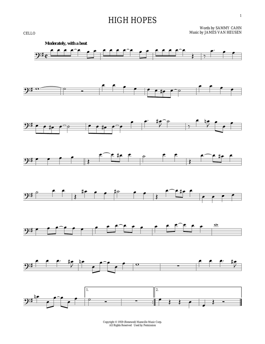 High Hopes by Sammy Cahn - Cello Solo - Digital Sheet Music | Sheet ...