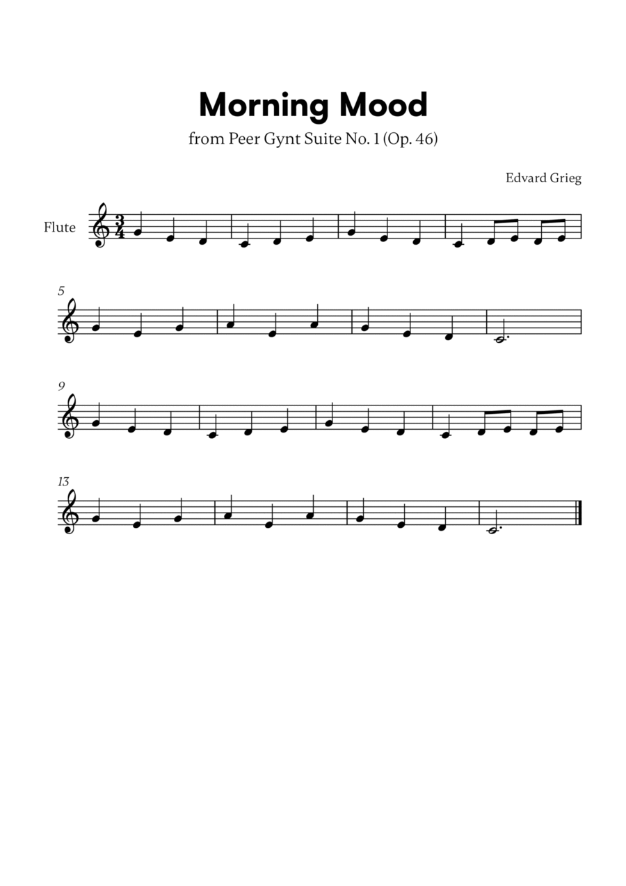 Edvard Grieg - Peer Gynt Suite Morning Mood (for Flute Solo) by Edvard ...