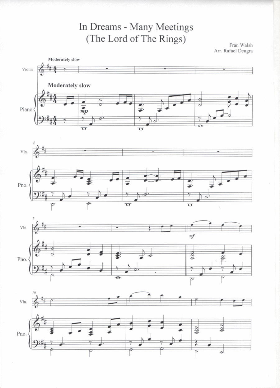 In Dreams - Many Meetings (The Lord of The Rings) Violin & Piano - arr ...