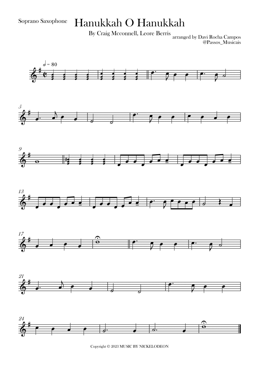 Hanukkah O Hanukkah Soprano Saxophone Digital Sheet Music Sheet