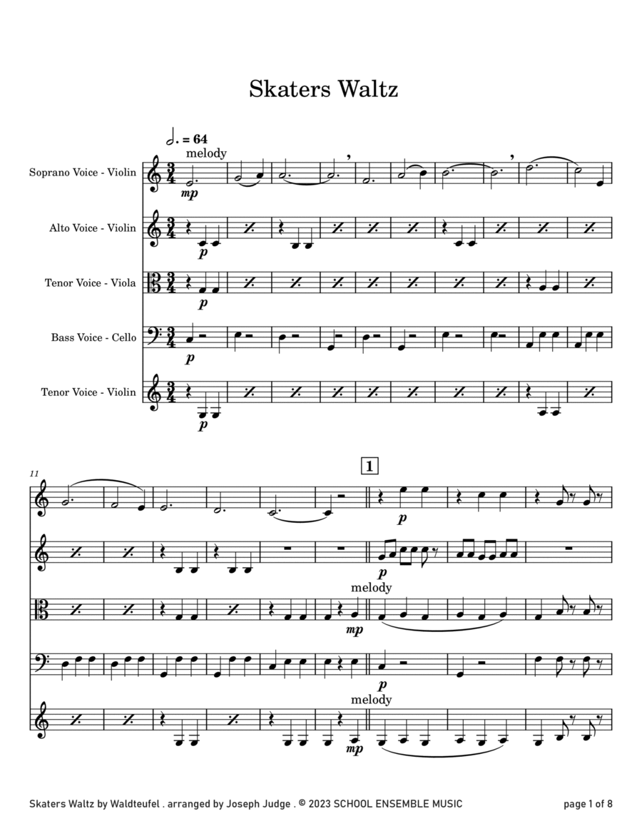 Skaters Waltz by Waldteufel for String Quartet in Schools by Emile ...