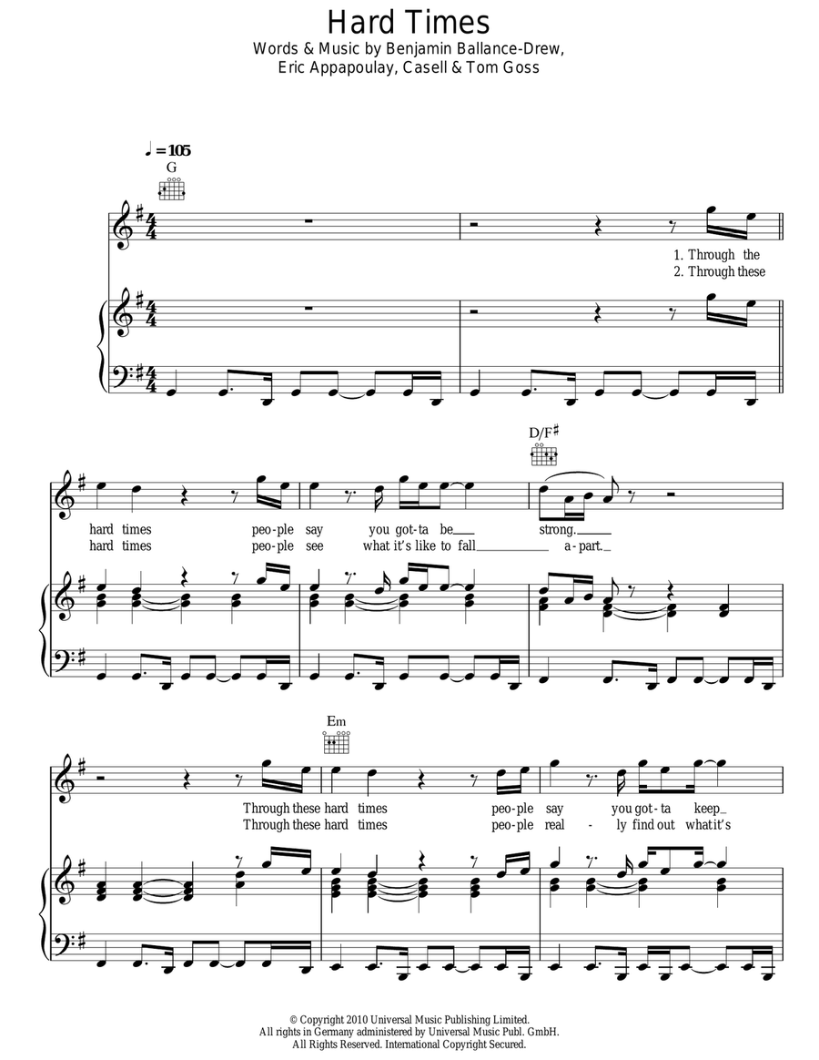 Hard Times - Acoustic Guitar, Piano, Voice - Digital Sheet Music ...