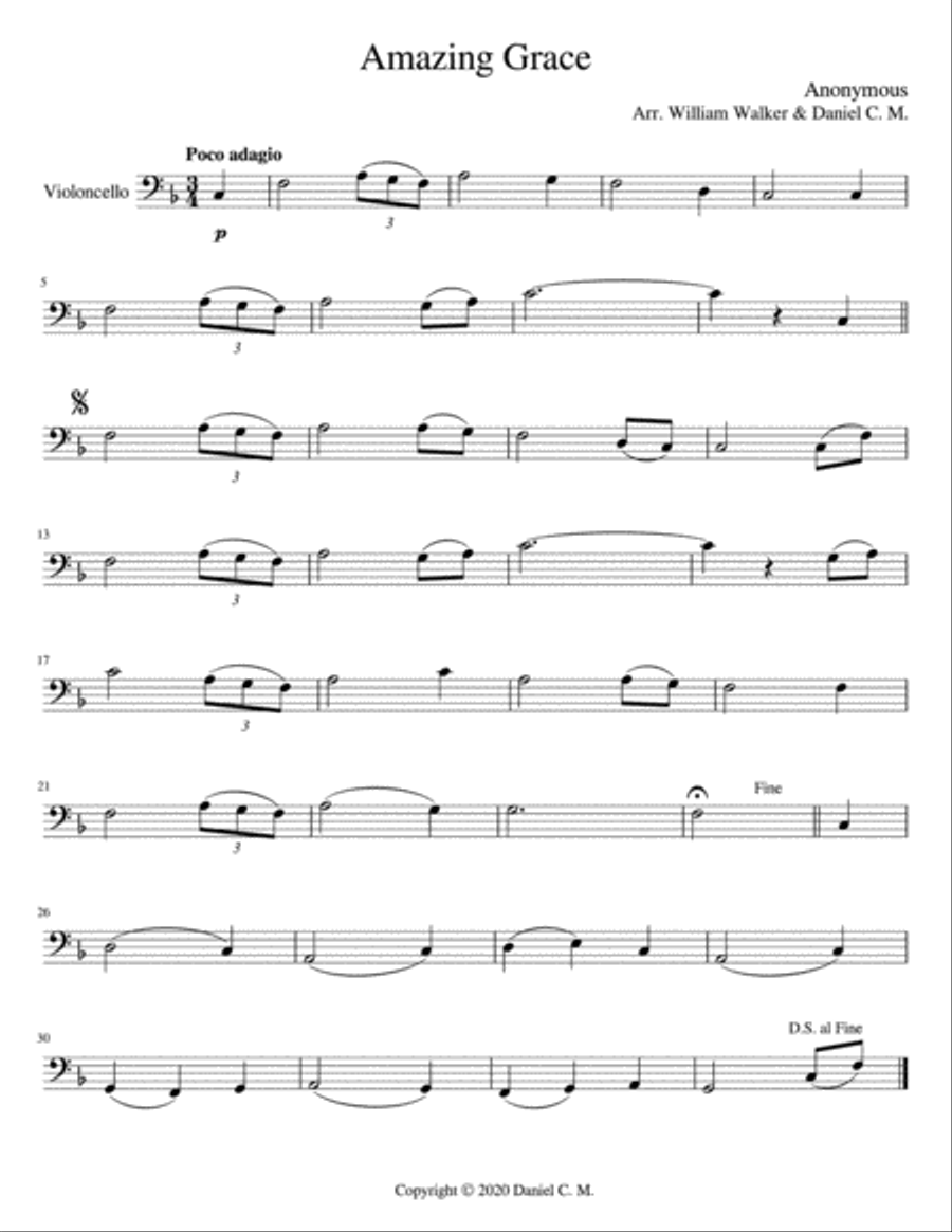 Amazing Grace for cello and piano (easy) by John Newton - Piano ...