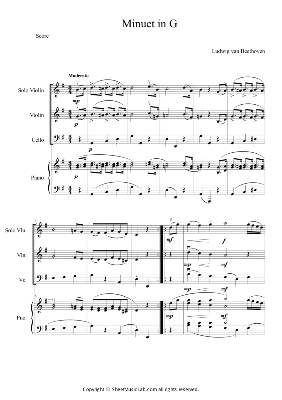 Minuet in G major by Ludwig van Beethoven - Cello, Piano, Violin ...