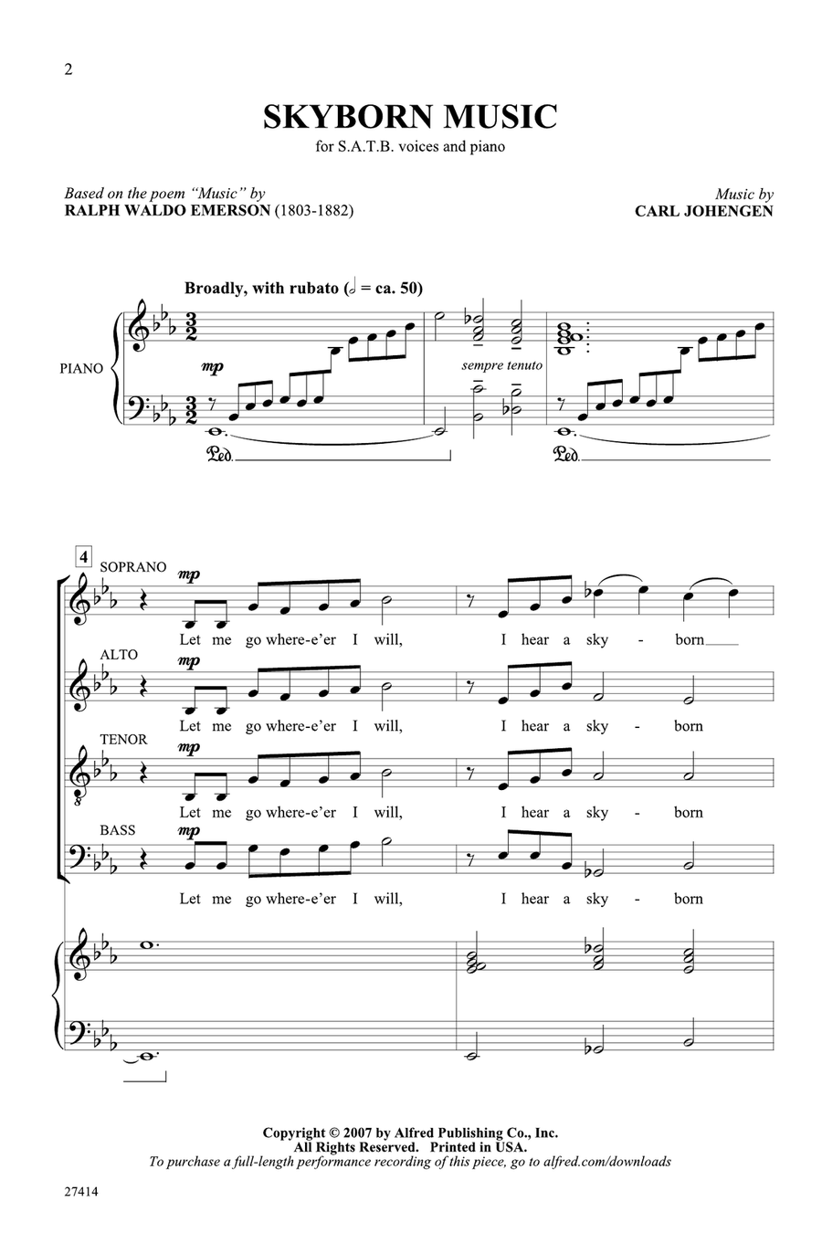 Skyborn Music by Carl Johengen - Choir, 4-Part, SATB - Digital Sheet ...