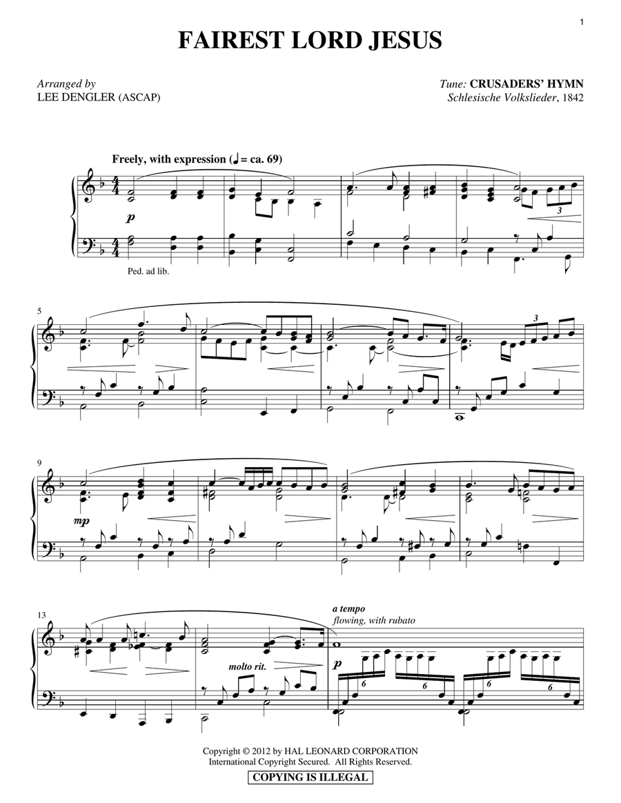 Fairest Lord Jesus by Lee Dengler - Piano Solo - Digital Sheet Music ...