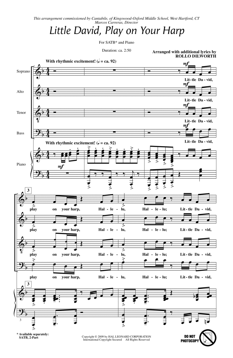 Little David, Play On Your Harp by Rollo Dilworth - 4-Part - Digital ...