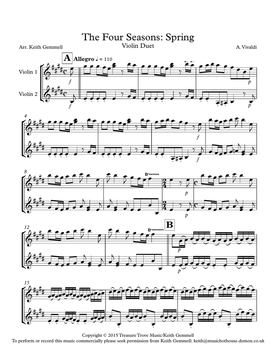 The Four Seasons (Spring): Violin Duet by Antonio Vivaldi - String Duet ...