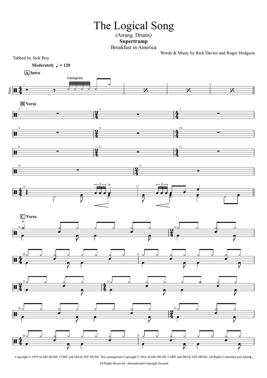 The Logical Song by Supertramp - Drum Set - Digital Sheet Music | Sheet ...