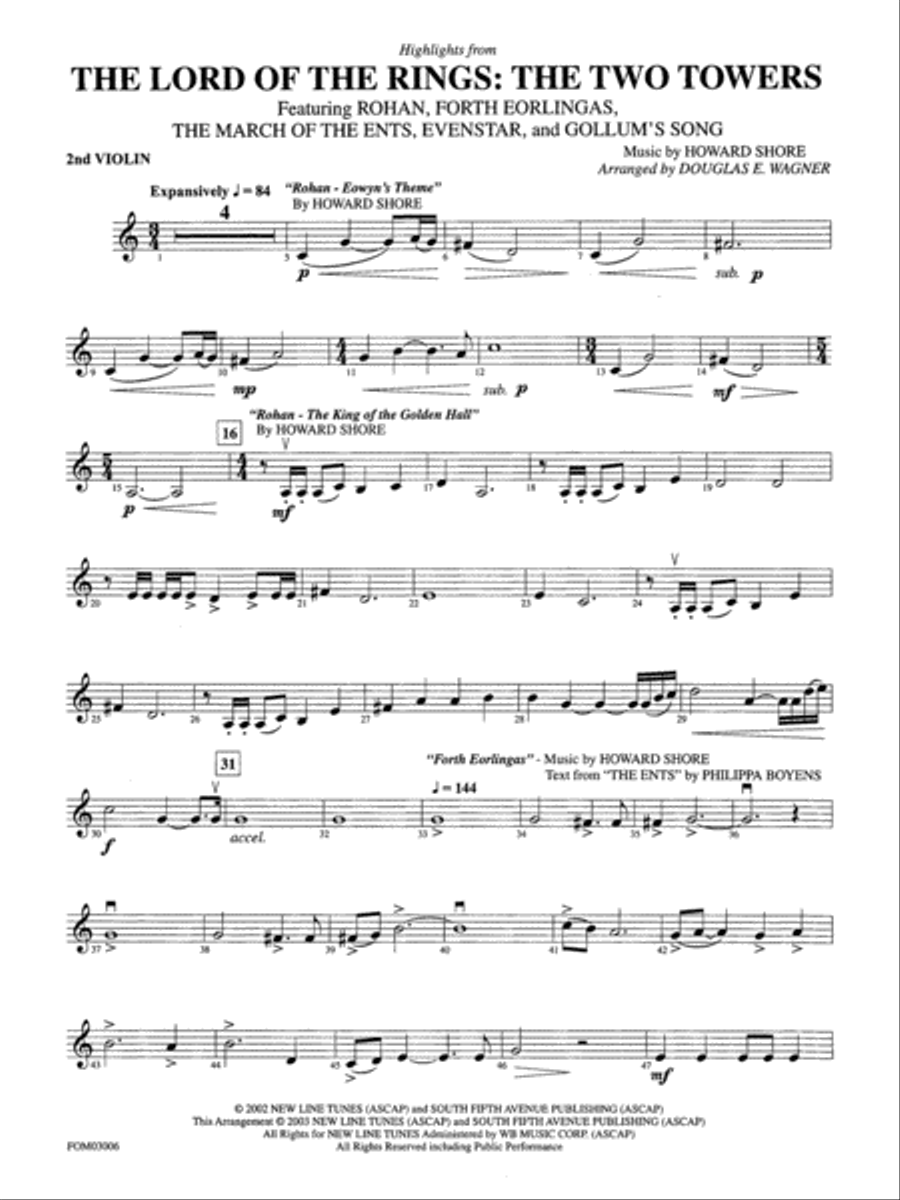 The Lord of the Rings: The Two Towers, Highlights from: 2nd Violin by ...