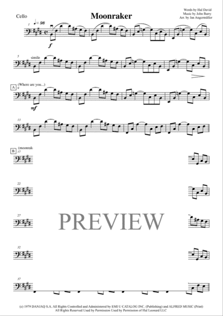 Moonraker Theme from MOONRAKER by Shirley Bassey - Cello Solo ...