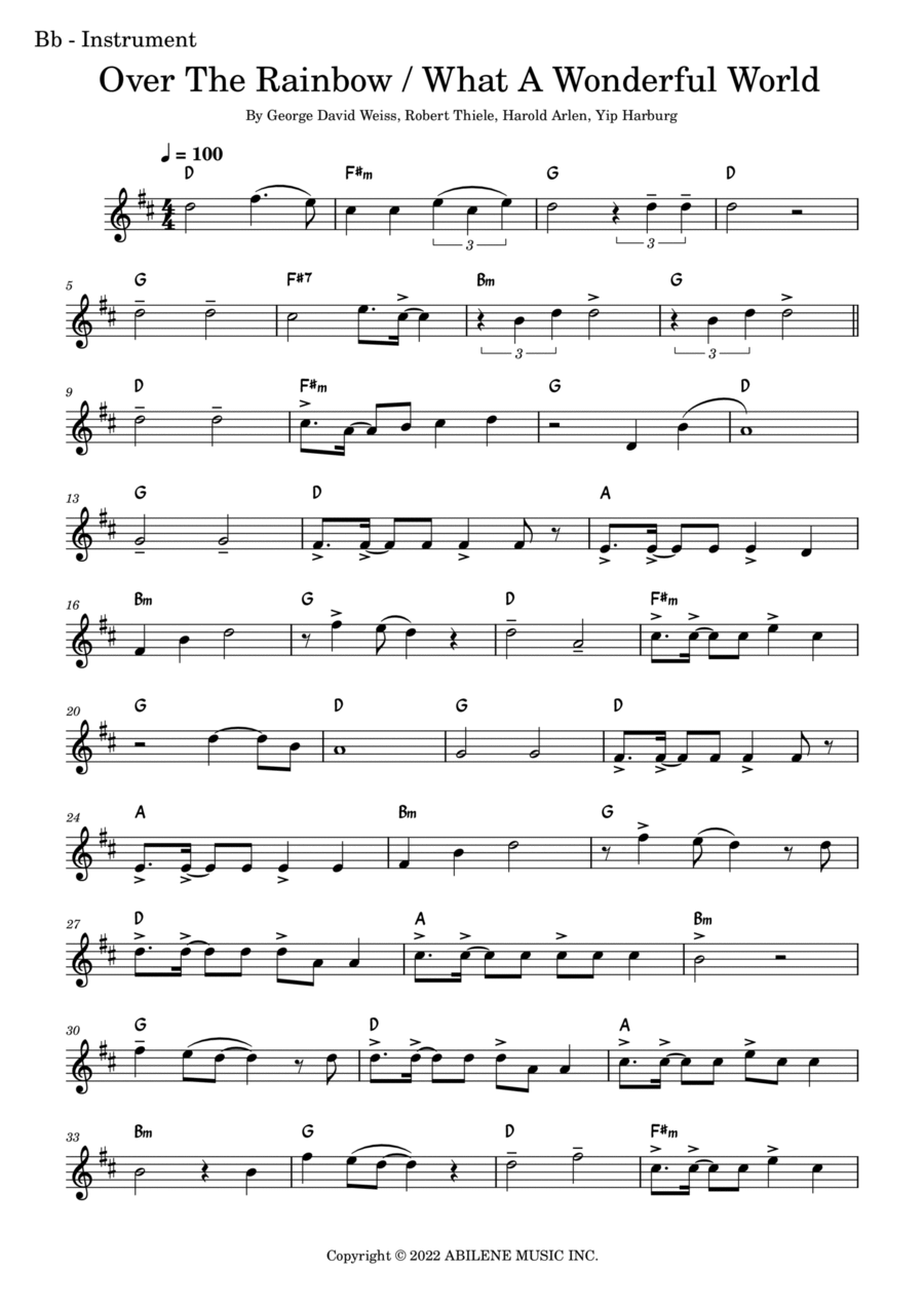 Somewhere Over The Rainbow/what A Wonderful World by George David Weiss ...