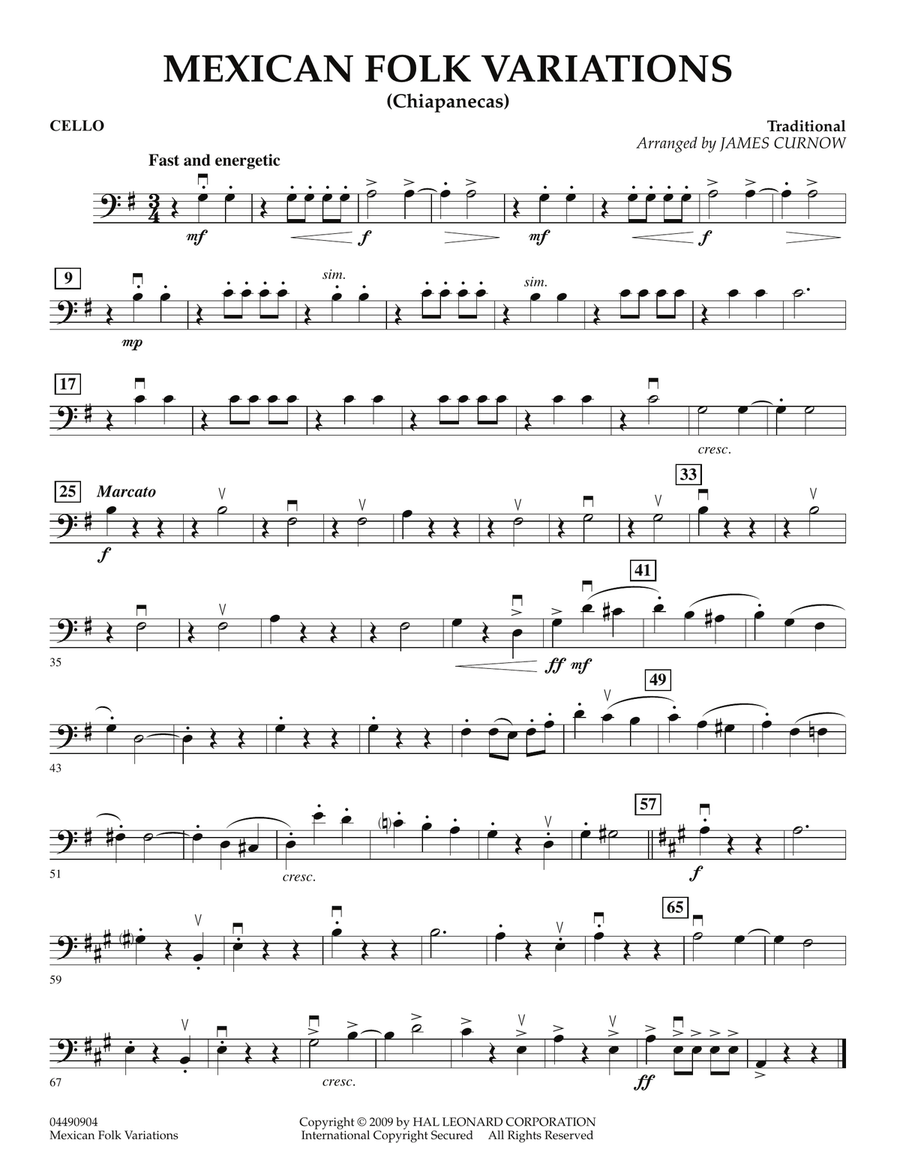 Mexican Folk Variations - Cello by Mexican Folk Song - Cello - Digital ...