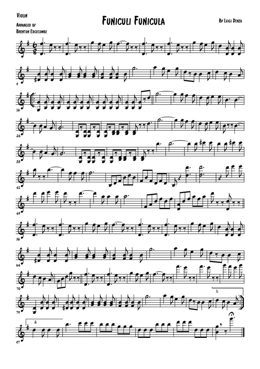 Funiculi Funicula by Luigi Denza - Cello, Violin - Late Intermediate ...