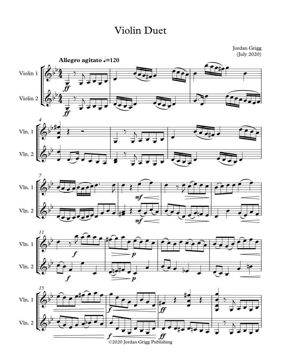 Violin Duet in G minor by Jordan Grigg - String Duet - Advanced Digital ...