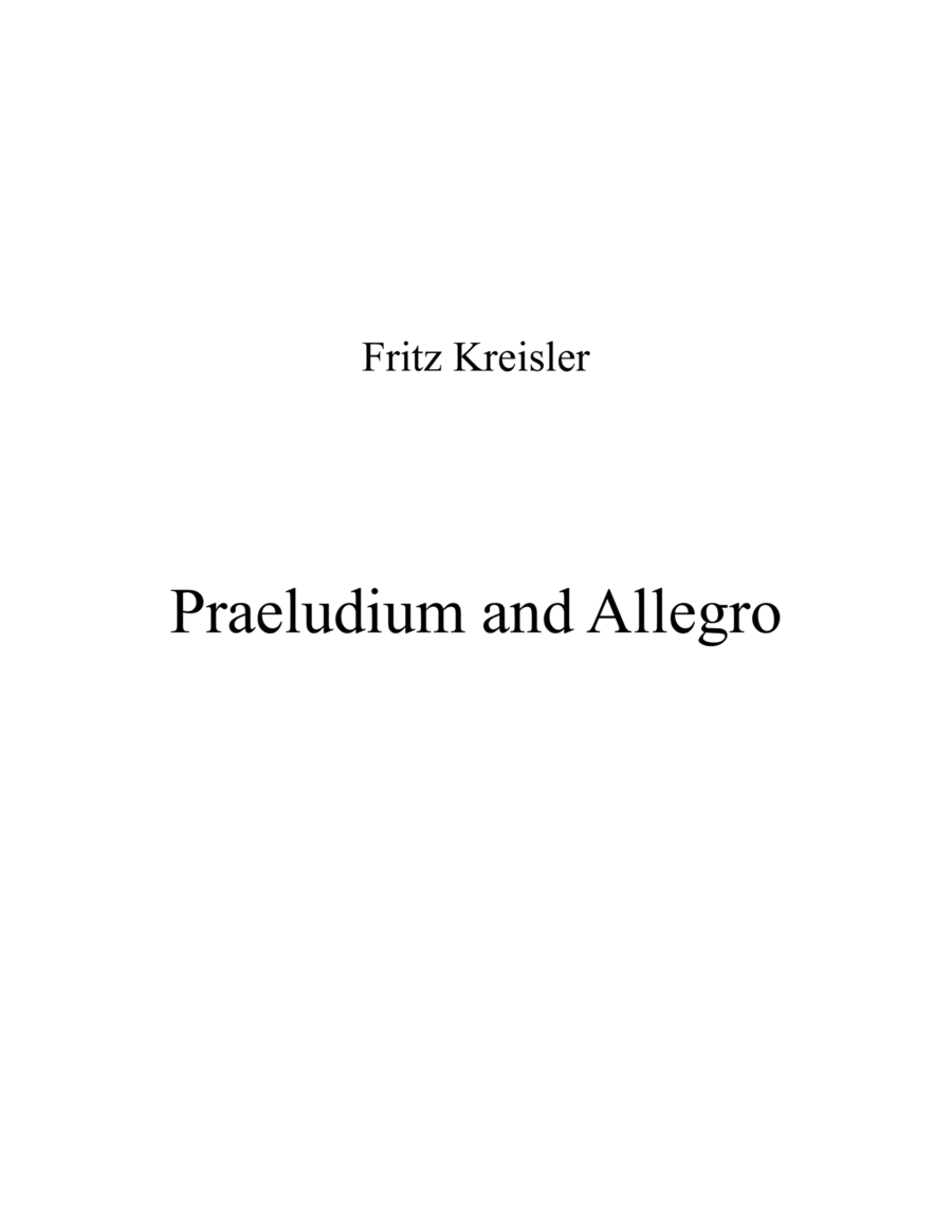 Praeludium and Allegro for Violin and string orchestra by Fritz ...