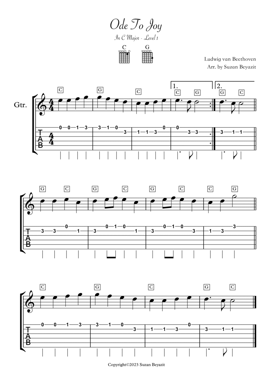 Ode To Joy - Easy Guitar - Level 1 by Ludwig van Beethoven - Acoustic ...