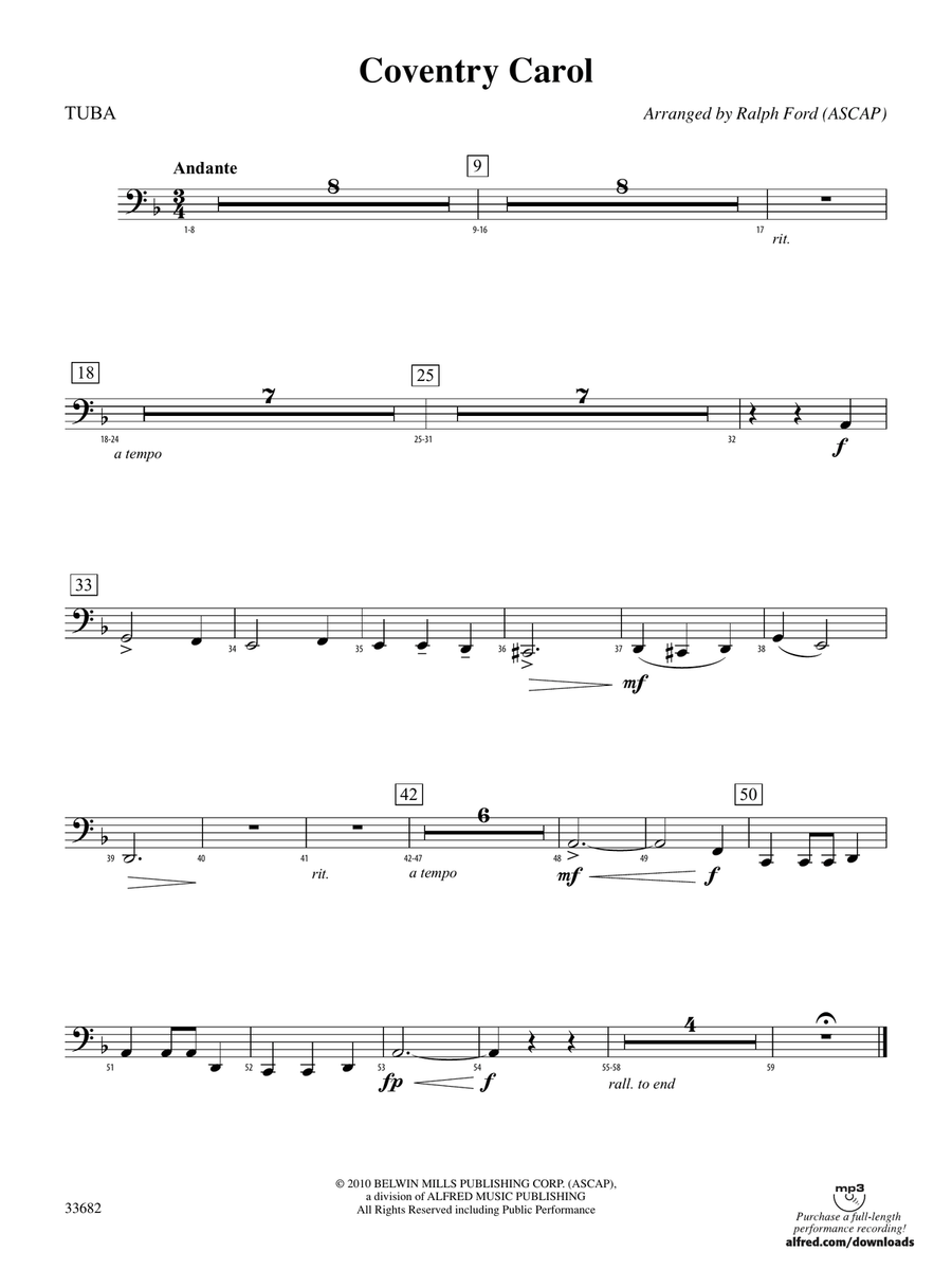 Coventry Carol: Tuba by Ralph Ford - Full Orchestra - Digital Sheet ...