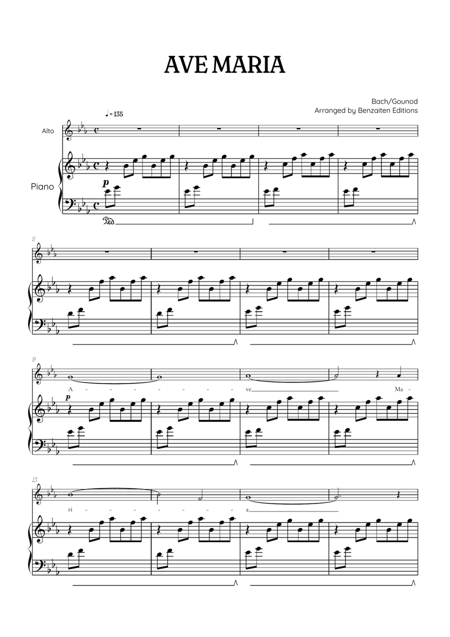 Bach / Gounod Ave Maria in E flat major [Eb] • contralto sheet music ...