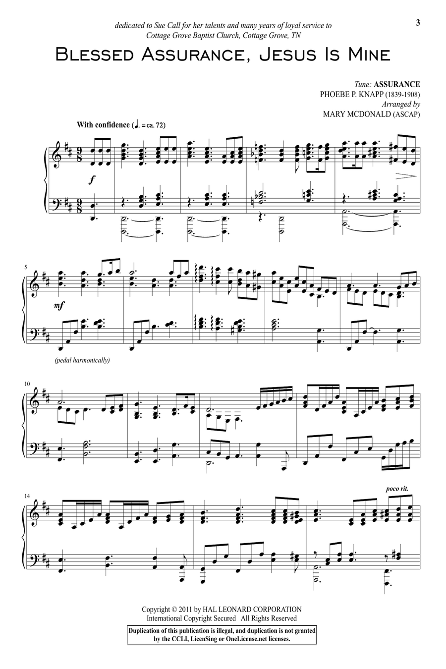 Blessed Assurance By Fanny J Crosby Piano Solo Digital Sheet Music