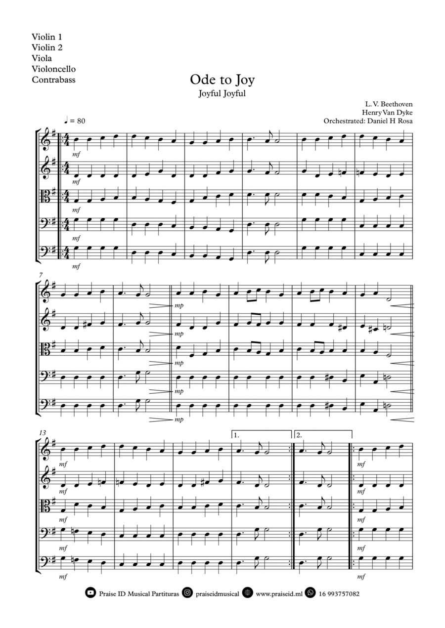Ode to Joy - Joyful Joyful - Easy String Quartet - Cello, Double Bass, Viola - Digital Sheet ...