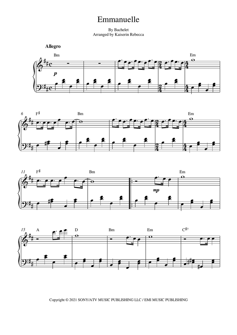 Emmanuelle by Pierre Bachelet - Piano Solo - Early Intermediate Digital ...
