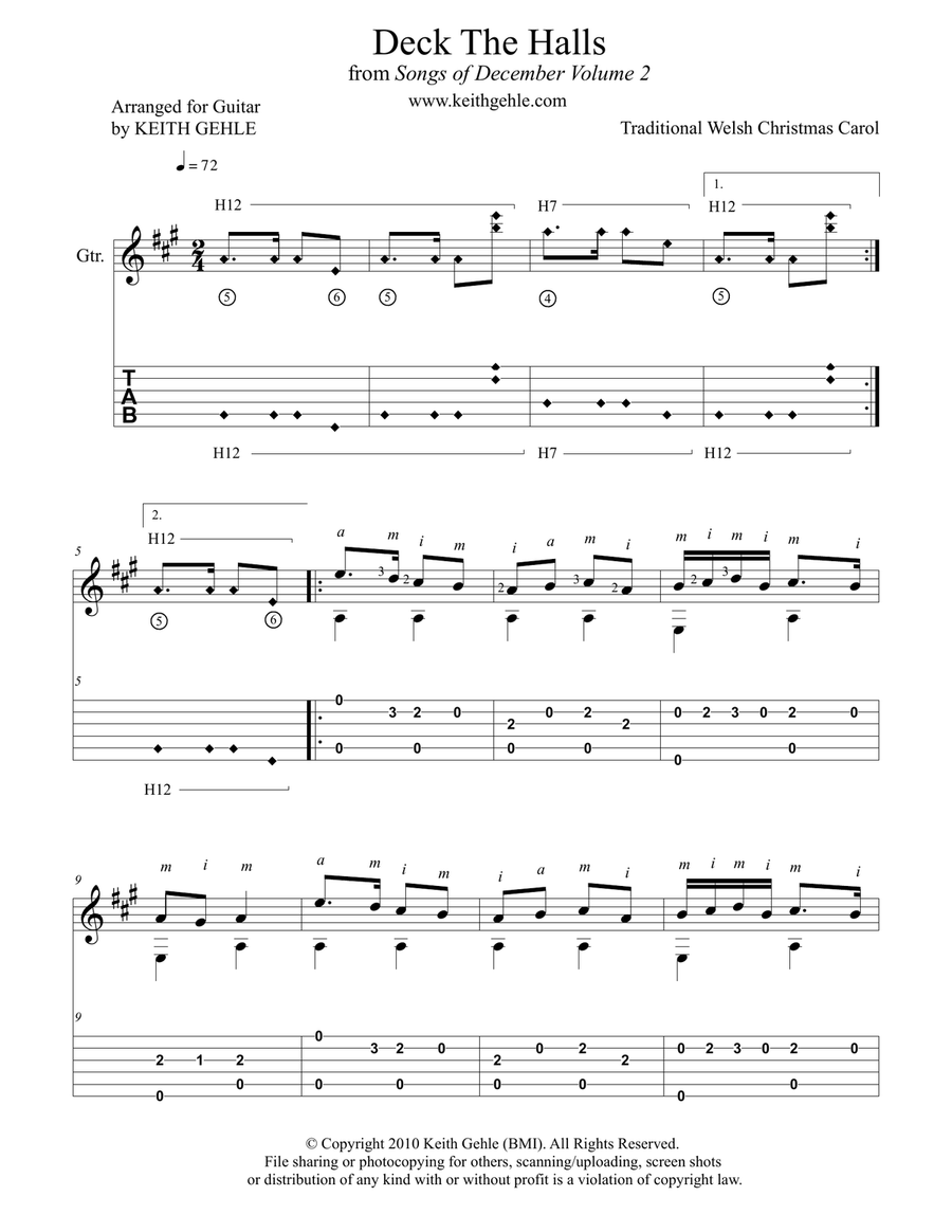 Deck the Halls for solo classical fingerstyle guitar (+ TAB) by ...