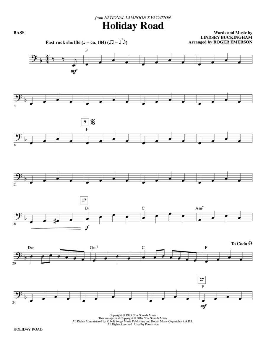 Holiday Road - Bass by Lindsey Buckingham - Choir - Digital Sheet Music ...