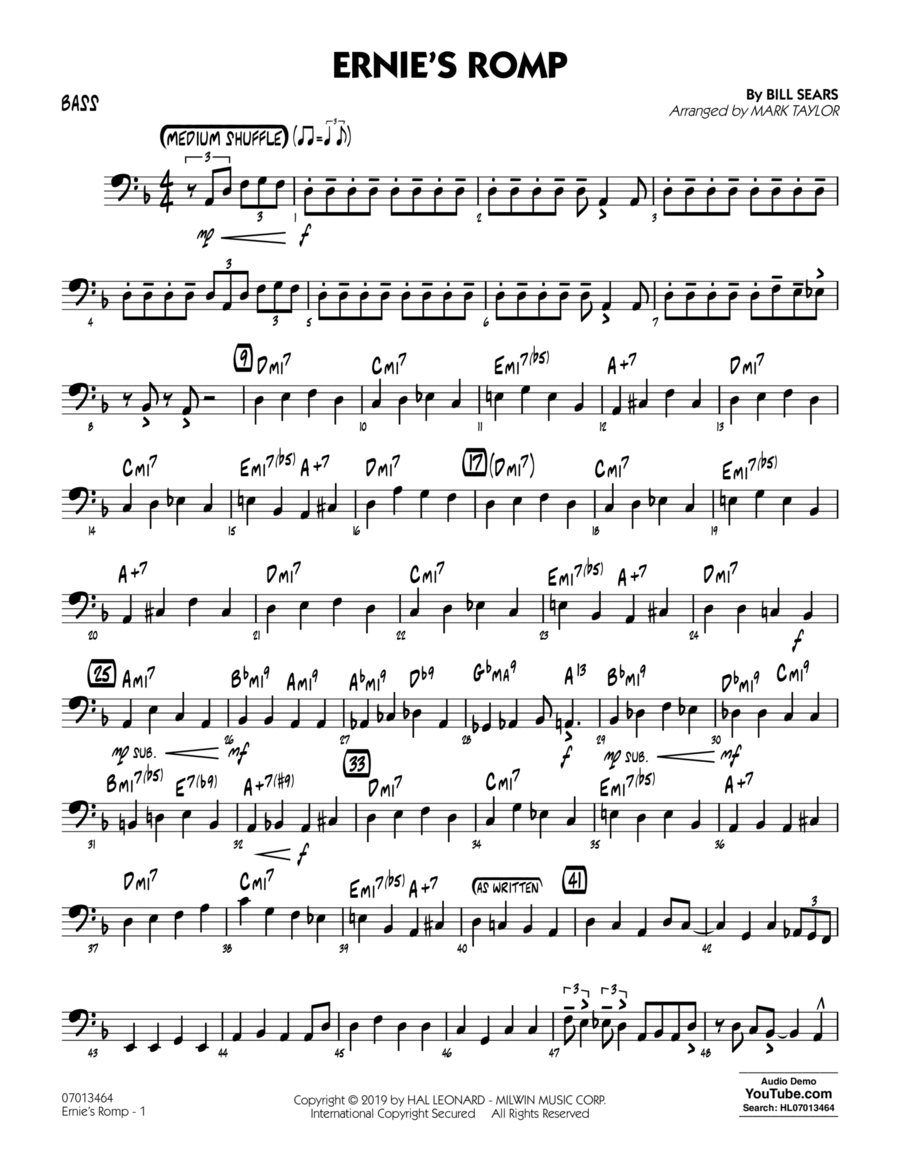 Ernie's Romp (arr. Mark Taylor) - Bass by Mark Taylor - Jazz Ensemble ...