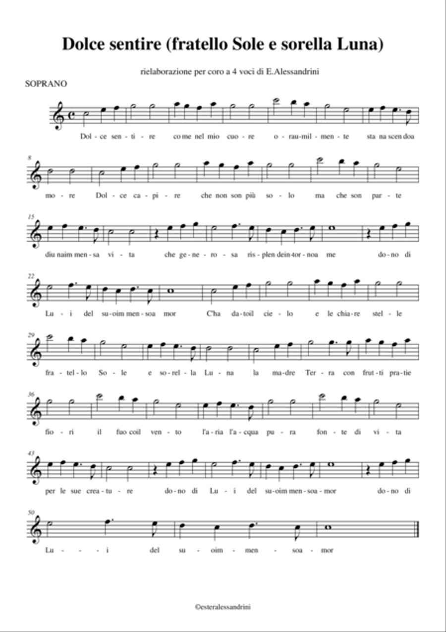 Fratello Sole Sorella Luna Dolce Sentire Per Coro Parte Soprano