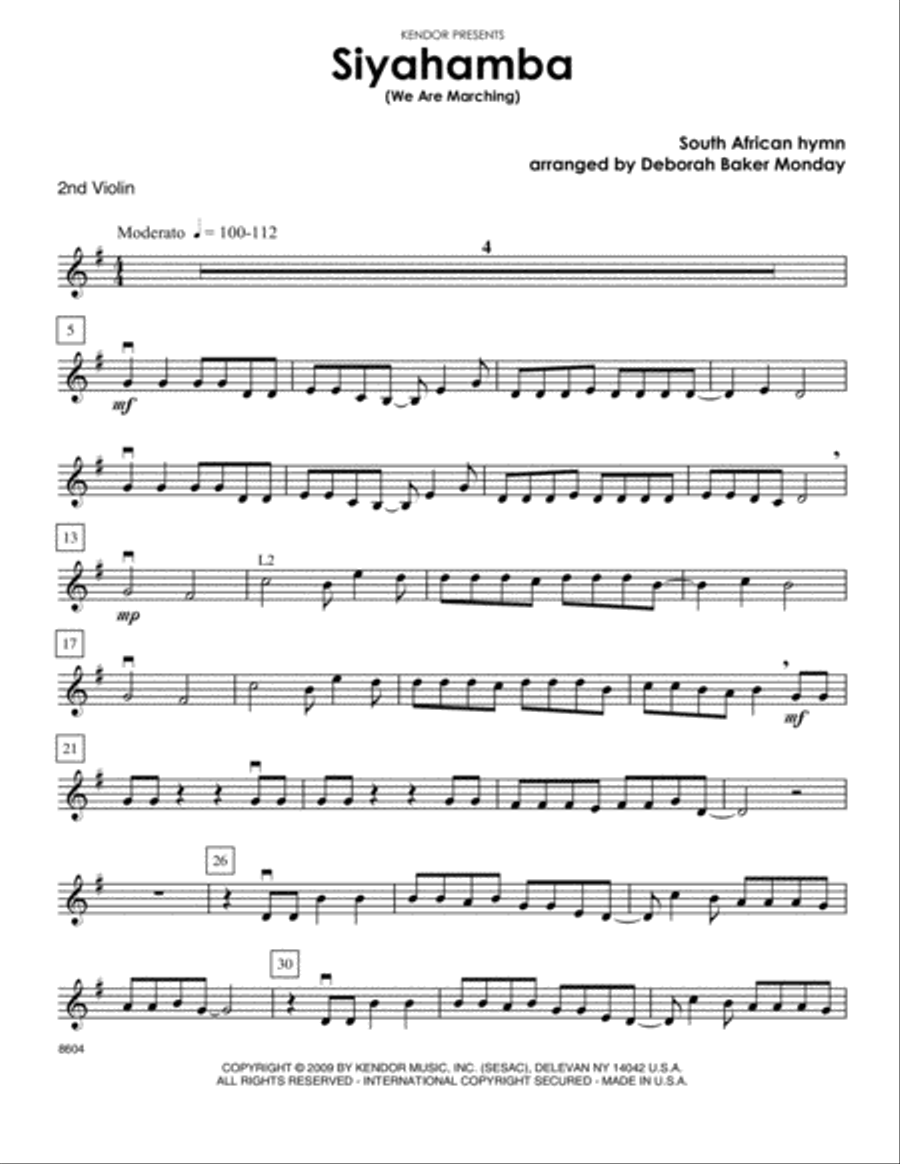 Siyahamba (We Are Marching) - Violin 2 by Deborah Baker Monday - Violin ...