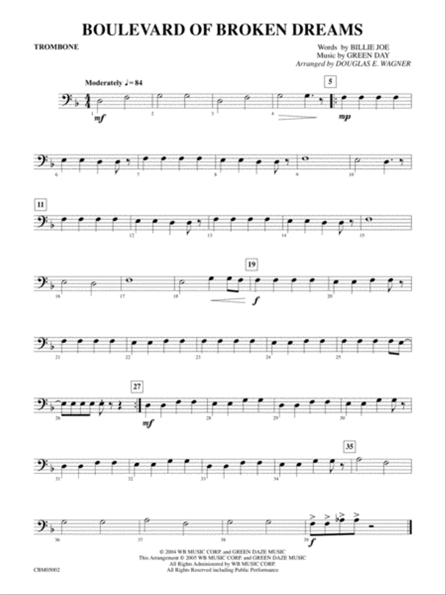 Boulevard of Broken Dreams: 1st Trombone by Green Day - Concert Band ...