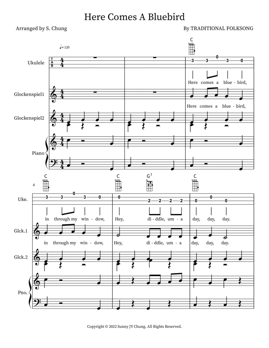 Here Comes A Bluebird by Folk Song - Easy Piano - Digital Sheet Music ...