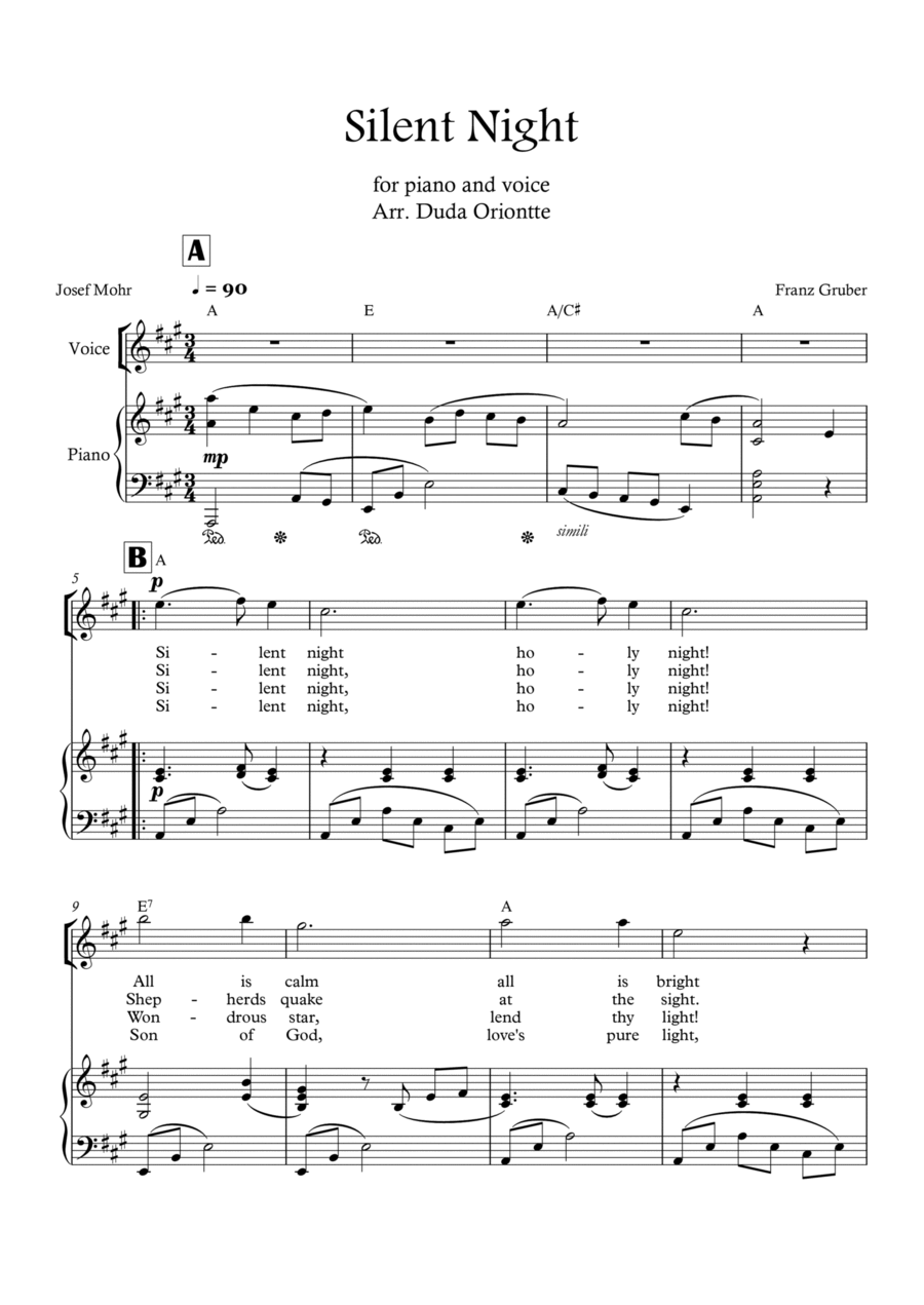 Silent Night (A major - with chords) by Franz Xaver Gruber - Voice ...