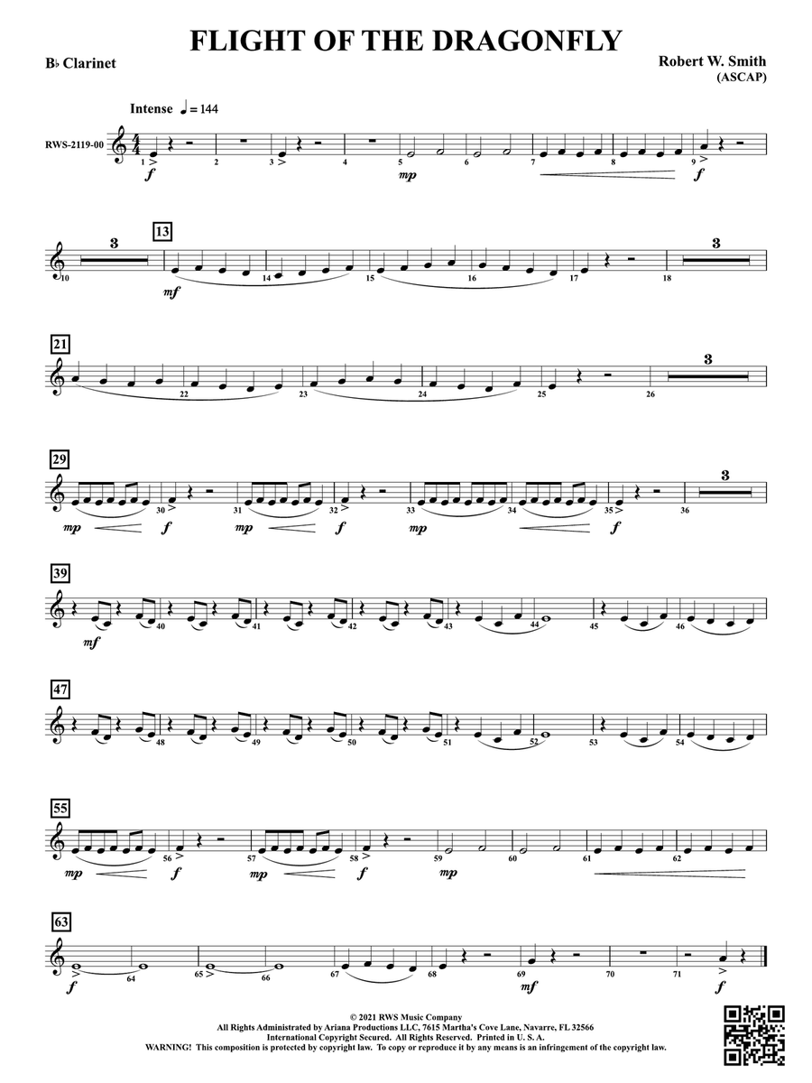 Flight of the Dragonfly: 1st B-flat Clarinet by Robert W. Smith - B ...