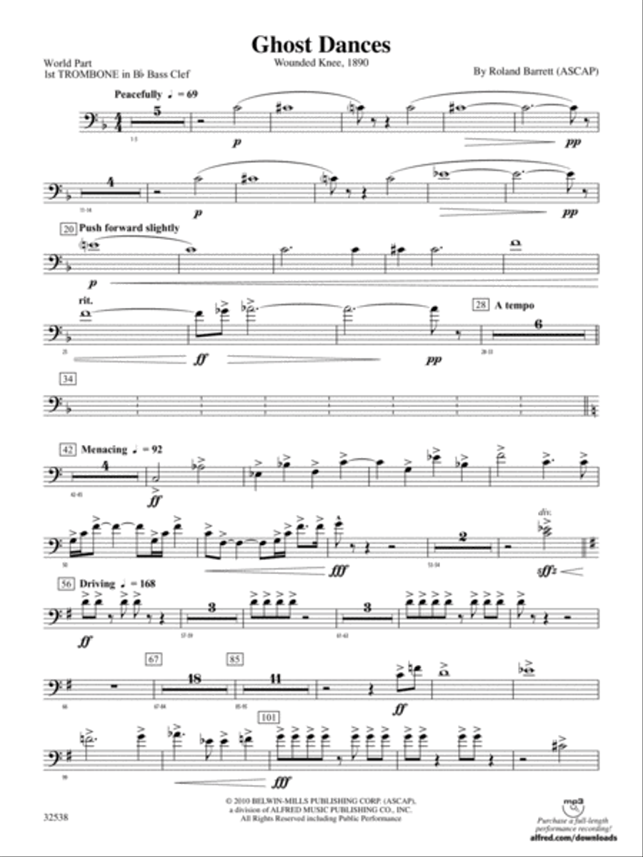 Ghost Dances Wp 1st B Flat Trombone B C By Roland Barrett Concert