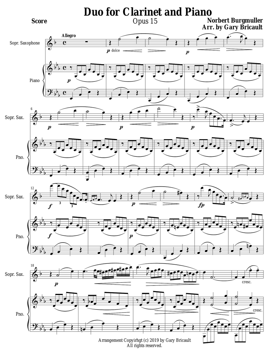 Duo for Clarinet and Piano - Opus 15 by Norbert Burgmuller - Clarinet ...