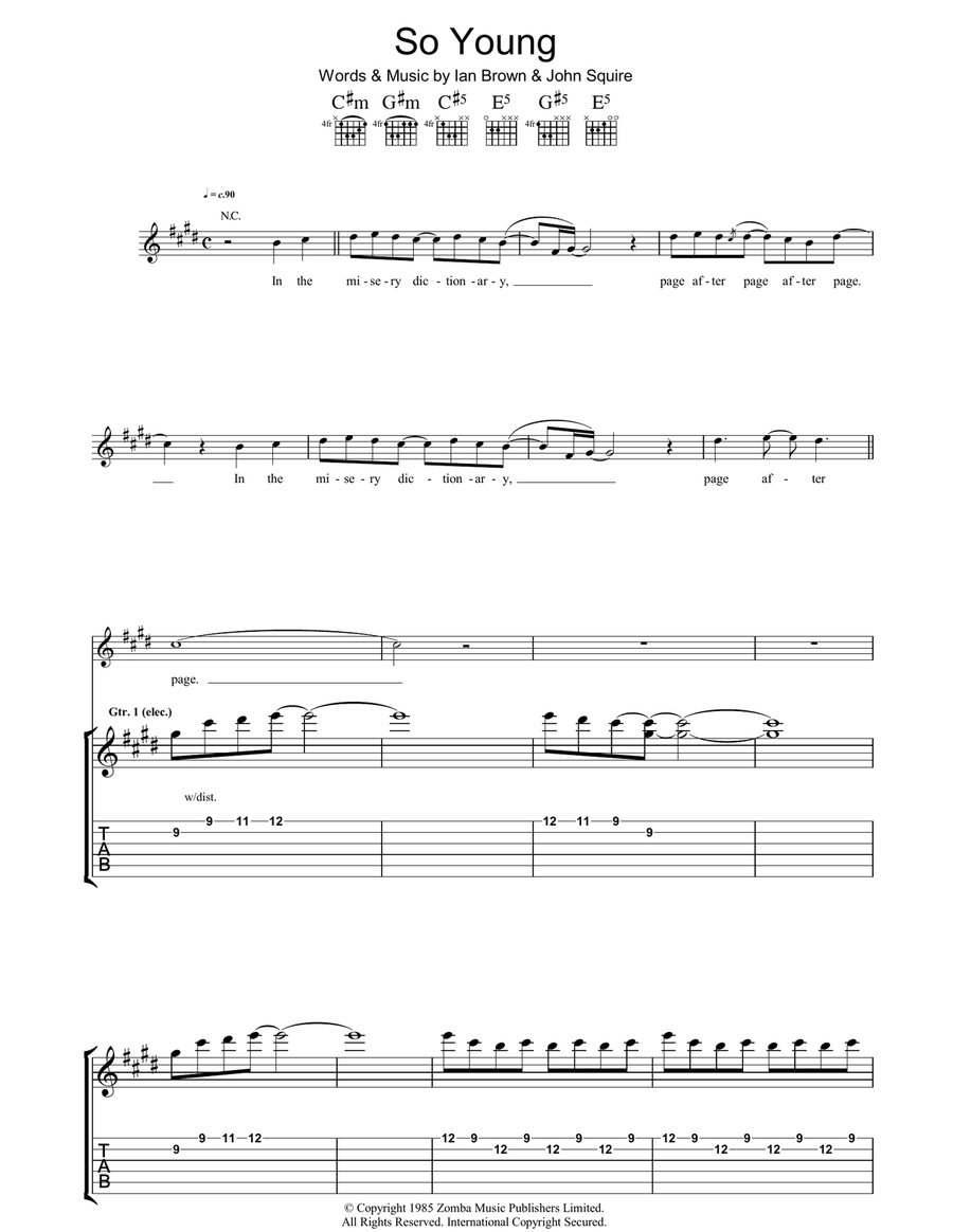 So Young by The Stone Roses - Guitar Tablature - Digital Sheet Music ...