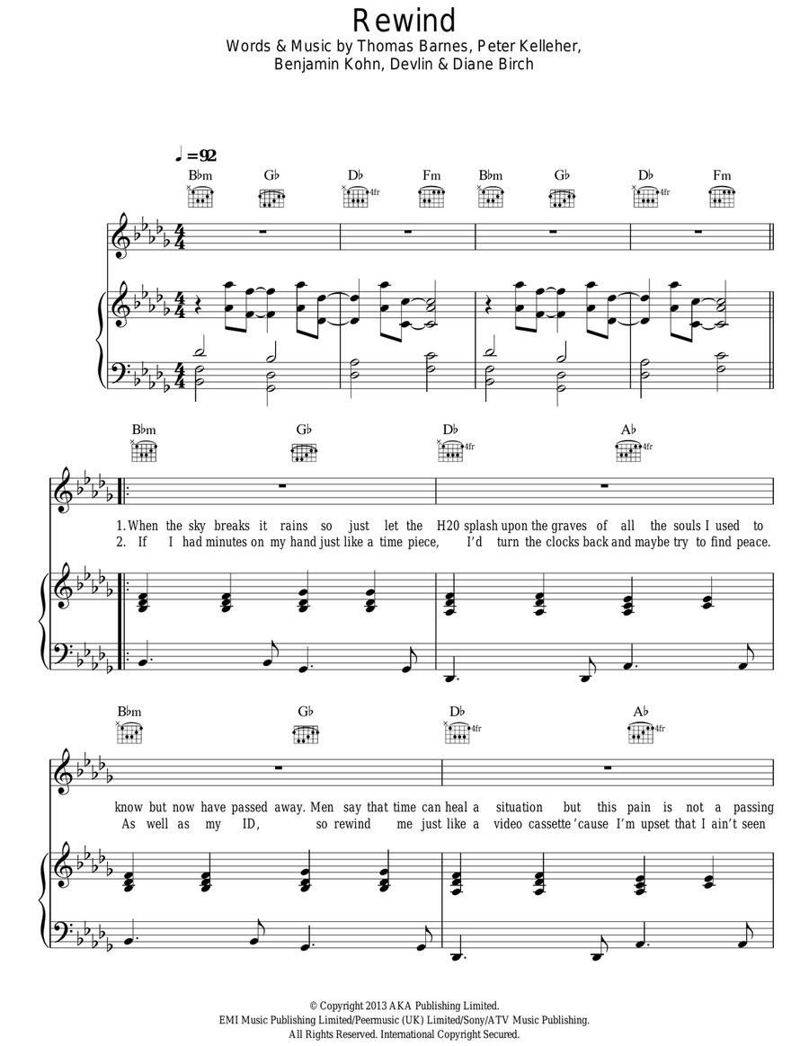 Rewind - Piano, Vocal, Guitar - Digital Sheet Music | Sheet Music Plus
