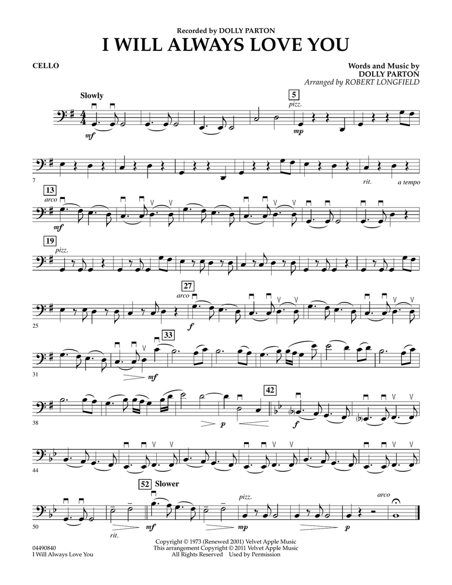 I Will Always Love You - Cello by Dolly Parton - String Quartet ...