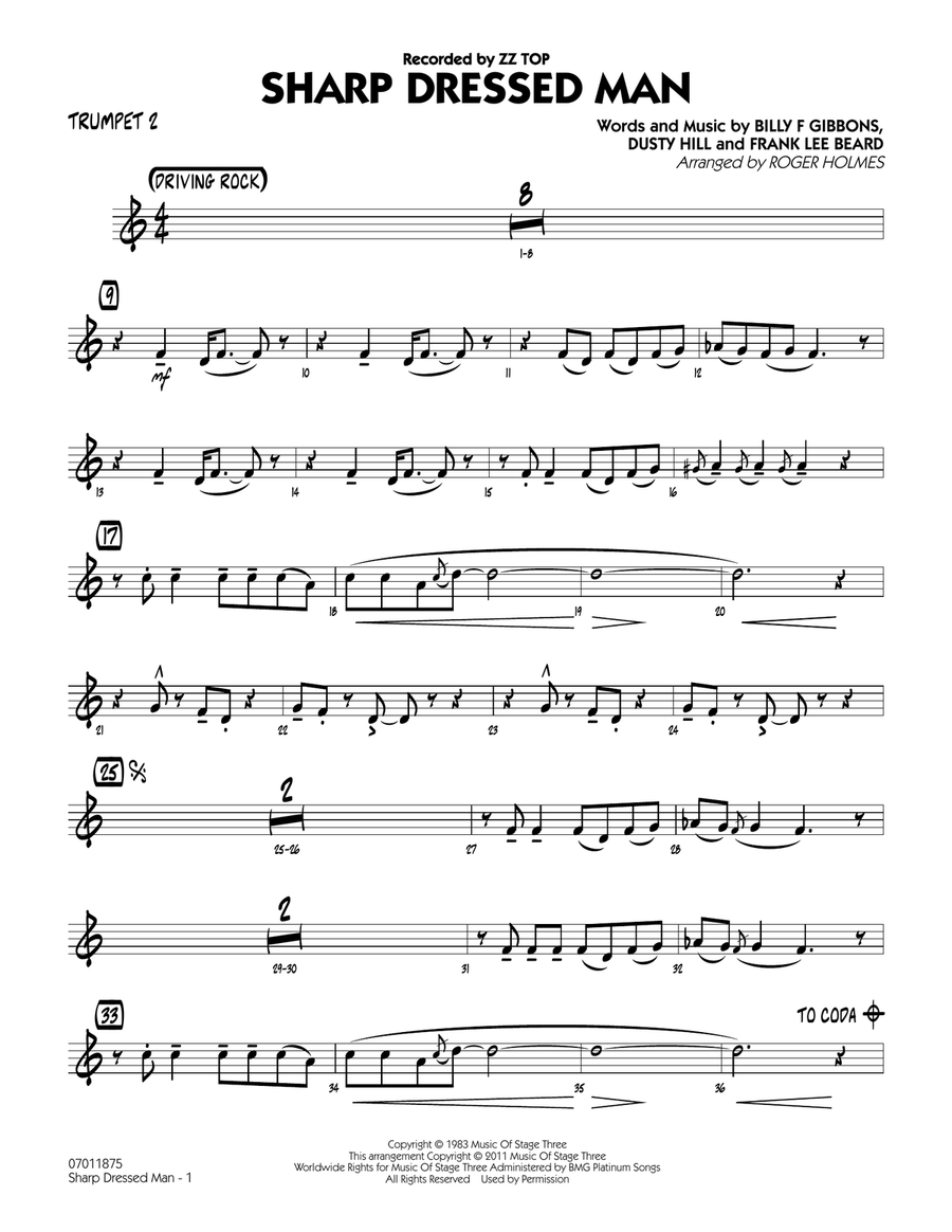 Sharp Dressed Man - Trumpet 2 by ZZ Top - Jazz Ensemble - Digital Sheet ...