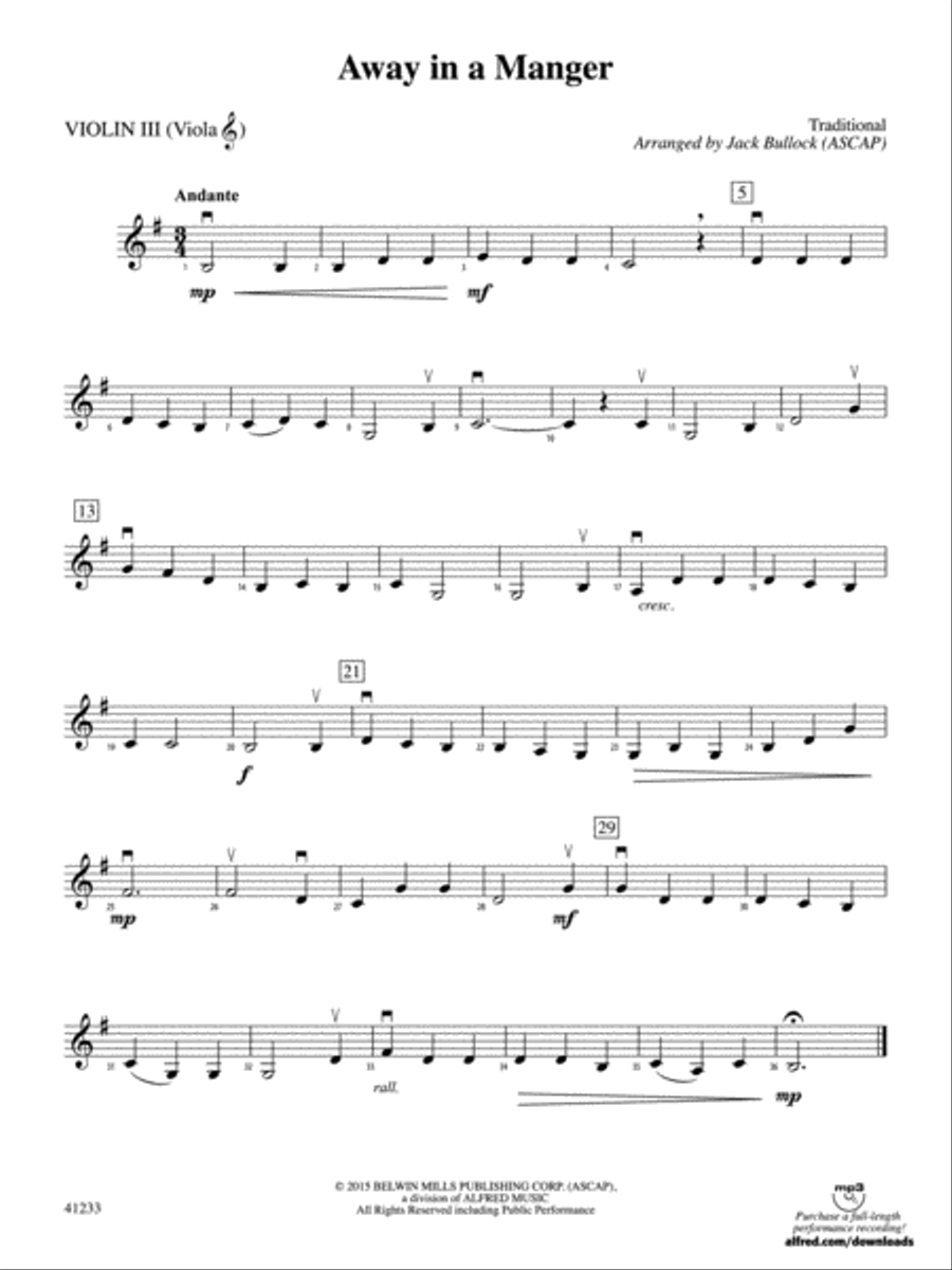 Away in a Manger: 3rd Violin (Viola [TC]) by Jack Bullock - String ...
