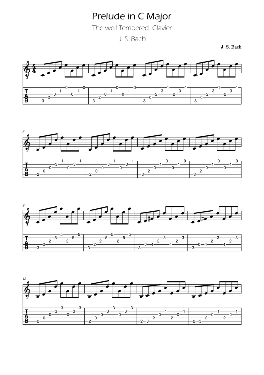 Bach - Prelude in C major - BWV 846 - Guitar TAB by Johann Sebastian ...