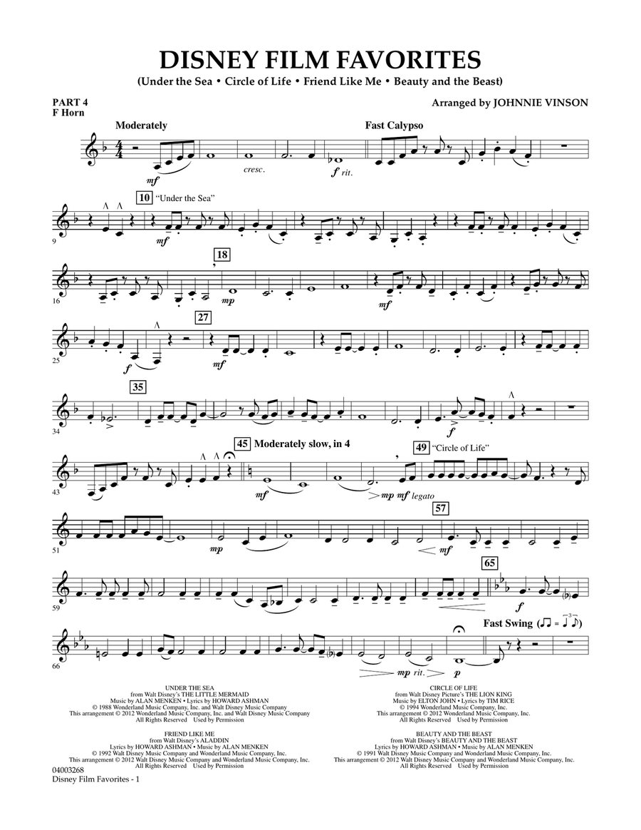 Disney Film Favorites - Pt.4 - F Horn by Johnnie Vinson - Concert Band ...