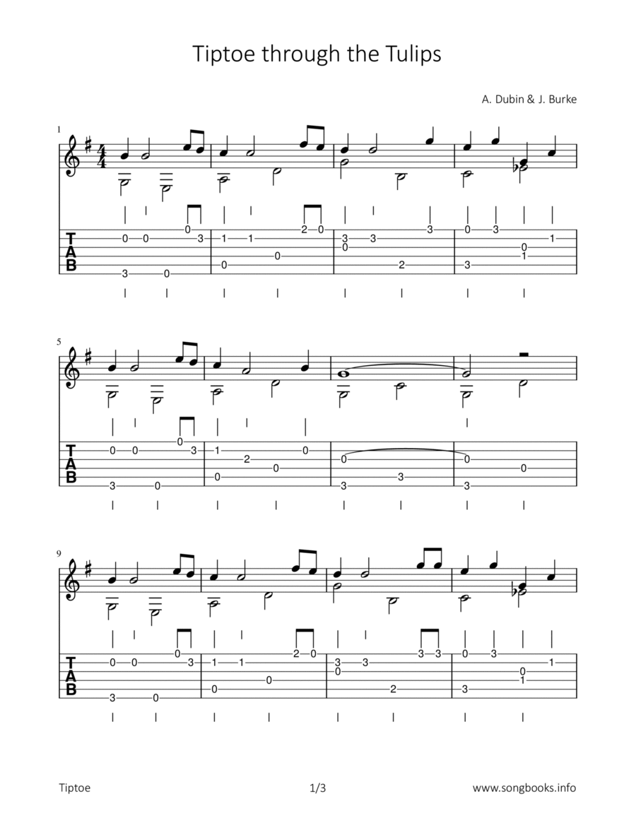 Tiptoe through the Tulips - Guitar Solo - Digital Sheet Music | Sheet ...
